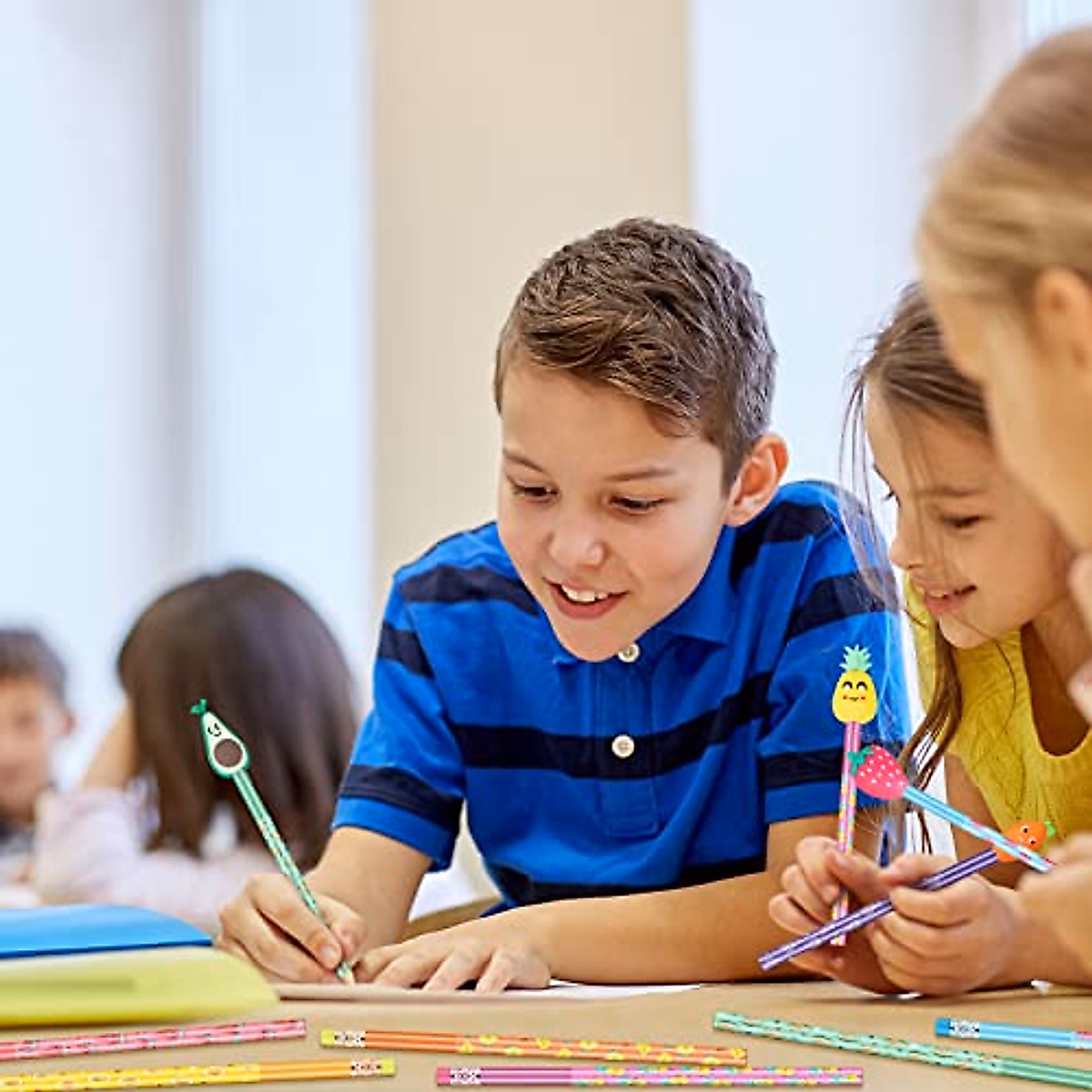 42 Pieces Scented Pencils Fun Pencil with Eraser Cartoon Pencil Toppers Fruit Pencil Toppers with Pencil Toppers Lovely Wood Pencil with Fruit Element Graphite Pencil