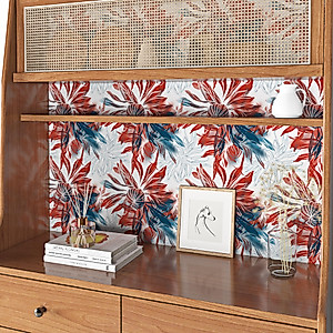 ReWallpaper 17.5in×23ft Floral Wallpaper Red and White Floral Peel and Stick Wallpaper Boho Blue Floral Petals Contact Paper for Cabinets Drawers Walls Blooming Flowers Wallpaper Waterproof Easy Apply