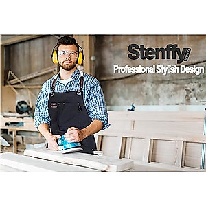 Stenffy Handmade Work Aprons,Cotton Canvas Aprons,Multiple Pockets,Adjustable Cross Back Weight Apron,BBQ,Cafe,Chef,Carpenter Apron,Aprons for Men&Women,Sizes M to XXL,Black Apron