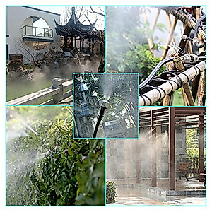 Kadaon 10m Home Garden Patio Misting Micro Flow Drip Irrigation Misting Cooling System with 10pcs Plastic Mist Nozzle Sprinkler for Plant Flower