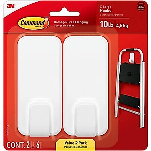 Command 10 lb XL Heavyweight Wall Hook, 2 Hooks and 6 Command Strips, Damage Free Hanging Wall Hook with Adhesive Strips, Heavy Duty Single Wall Hook for Hanging Christmas Decorations