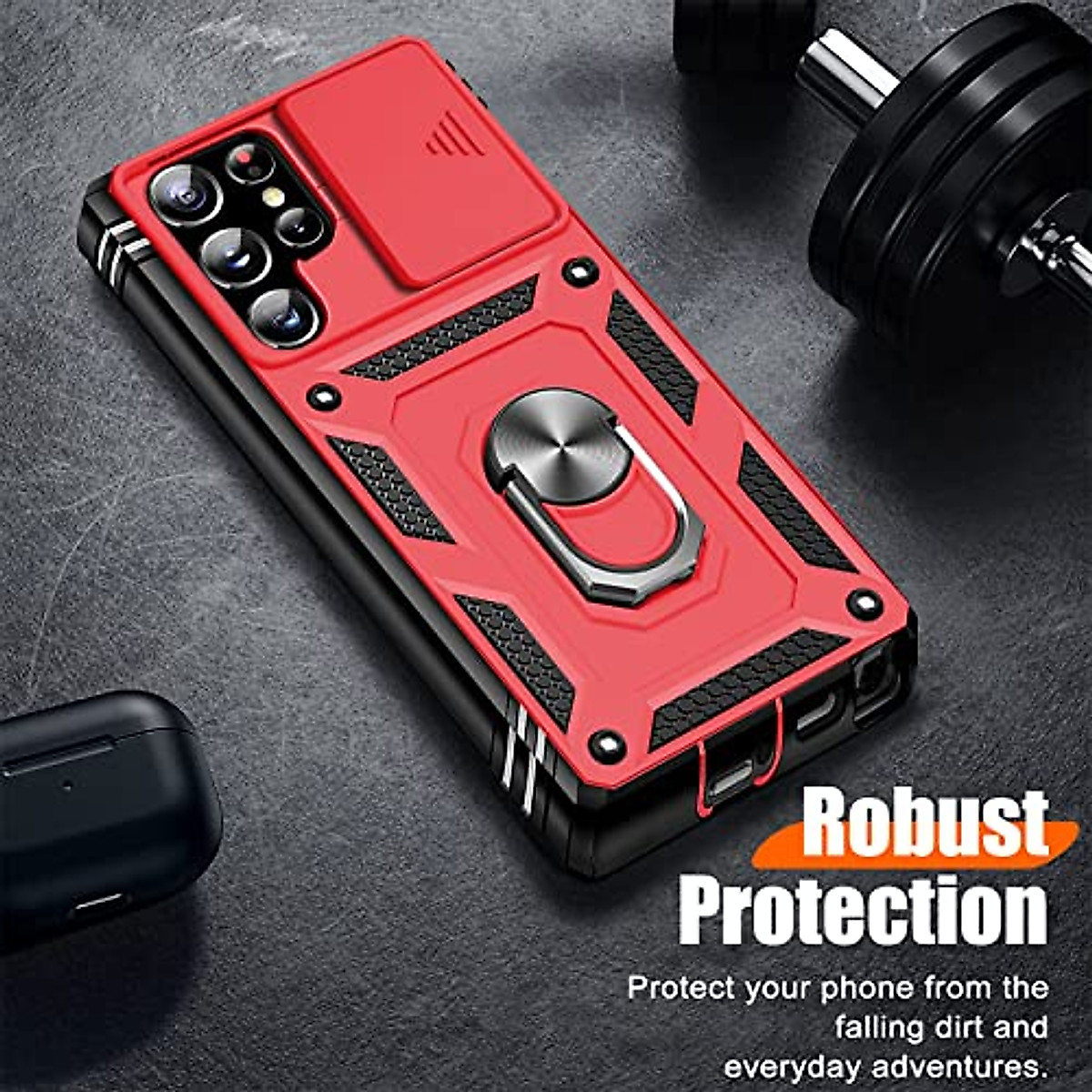 Giyer for Samsung Galaxy S23 Ultra 5G Case with Screen Protector [Military Grade] Heavy Duty Silicone Rugged Protective Cover for Samsung S23 Ultra 6.8" Phone Cases with Ring Kickstand (Red)