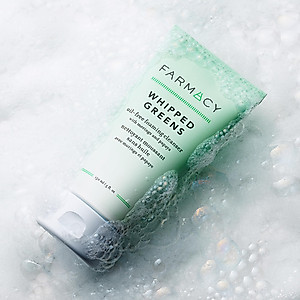Farmacy Foaming Face Wash for Oily Skin - Whipped Greens Oil-Free Gentle Facial Cleanser + Exfoliator - Infused with Green Clay to Remove Impurities, Control Oil + Maintain Skin Hydration (150ml)