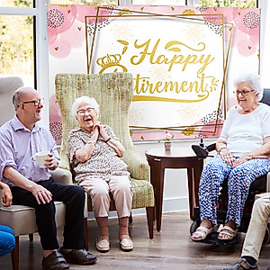 PAKBOOM Happy Retirement Backdrop Banner - Retirement Party Decorations Supplies for Women - 3.9 x 5.9ft Pink Gold