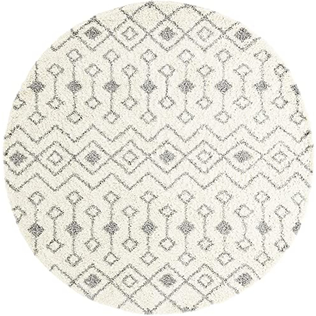 Unique Loom Moroccan Trellis Shag Collection Area Rug - Meknes (10' Round, Ivory/Gray)