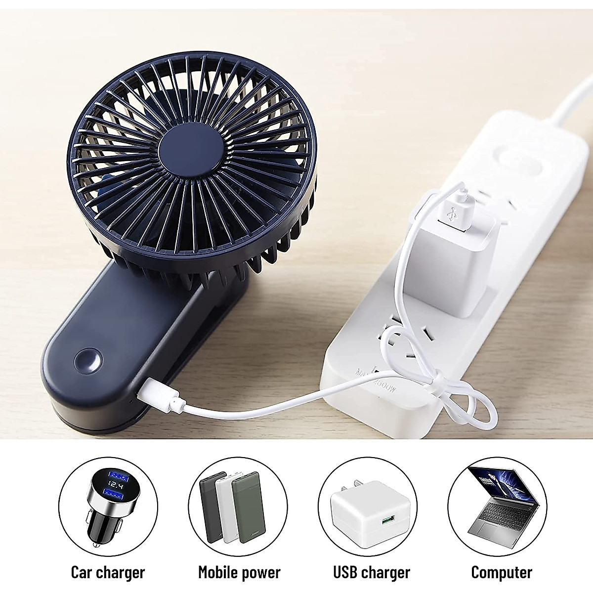 KONPWAY Portable Mini Clip on Fan, 4000mAh Rechargeable USB Battery Operated Stroller Fan with Magnetic, Royal Blue