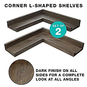 EXCELLO GLOBAL PRODUCTS Wooden L Shaped Corner Shelves: Ready to Hang Home Decor for The Living Room, Bedroom, Office, Kitchen or Bathroom (2 Pack)