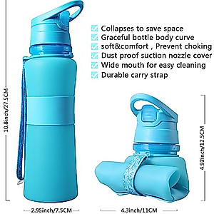 CAMPWOLF Collapsible Water Bottle,Reusable Leakproof Silicone Foldable Water Bottles for Travel Sports Gym Camping Hiking, BPA Free, 22 oz (BLUE)