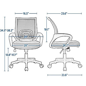 Ergonomic Office Desk Chair, Mid Back Thick Cushion Seat Computer Task Chair with Lumbar Support & Mesh Back, Swivel Rolling Adjustable Home Executive Gaming Chair for Home Office Reading Working