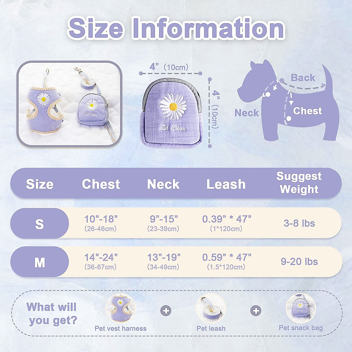 PETCARE Cute Small Dog Harness and Leash Set with Bags No Pull Daisy Dog Vest Harness Soft Breathable Mesh Puppy Dog Harness for Small Dogs Cats Spring Summer Yorkies Shih Tzu (Yellow,Small)