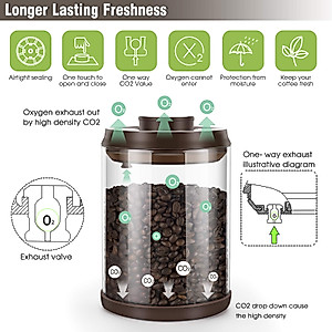 Coffee canister,Airtight Storage Coffee Beans Container,Large Glass Jar with One Way Co2-Release Valve,Fresh food container for Beans,Ground coffee,Sugar,Flour,Cookie,Nuts