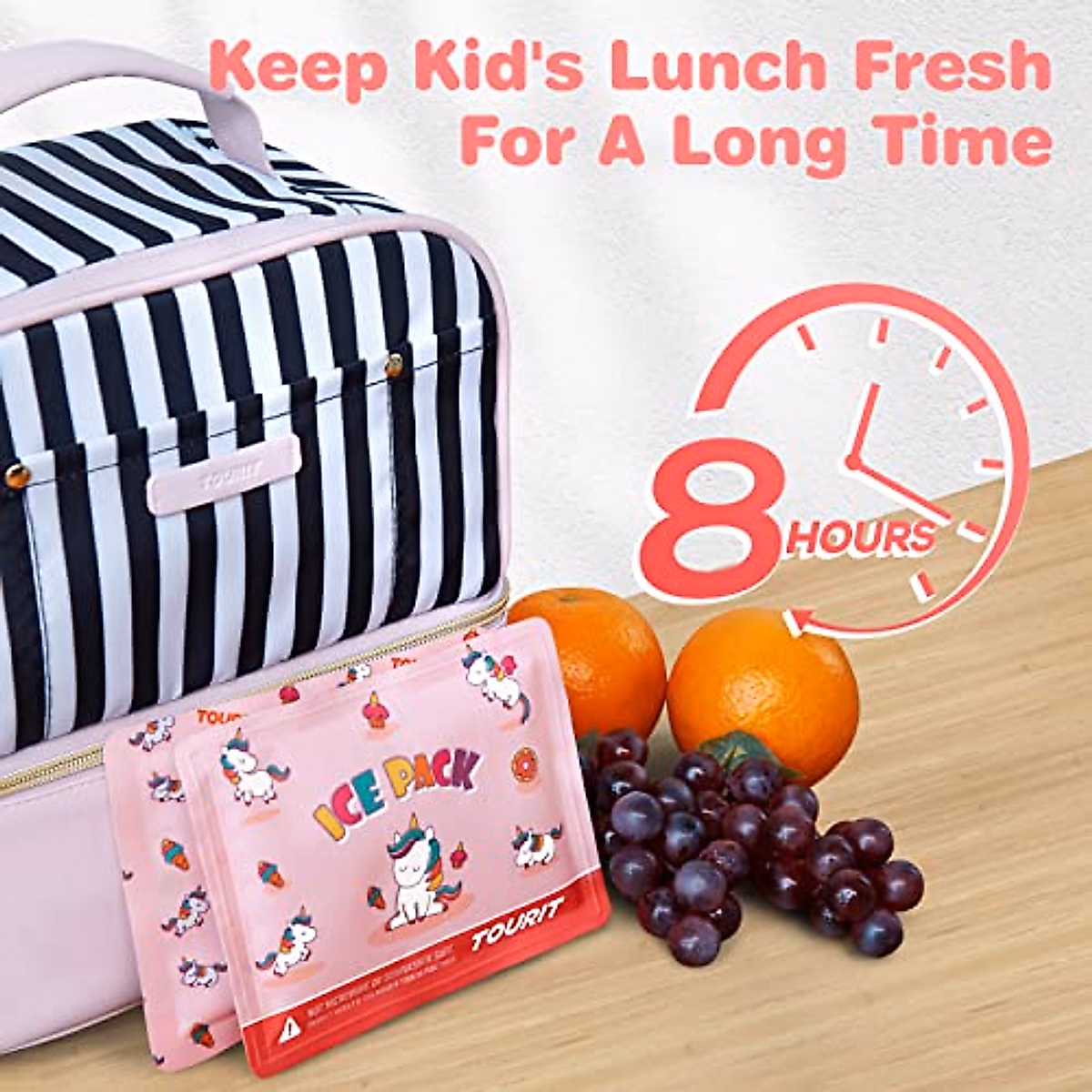 TOURIT Reusable Soft Kids Ice Packs for Lunch Box Lunch Bags and Cooler, BPA Free, Slim and Keep Food Cold Long, Super Cute Ice Packs, Easy to Clean (2 Packs Pink Unicorn