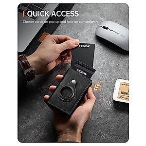 YESIIW Airtag Wallet, RFID Wallet for Men, Smart Apple Wallet with Airtag Holder ID Window Cash Slot Magnetic Closure Leather Trifold Pop up Card Wallet Holder(Black 8 Cards