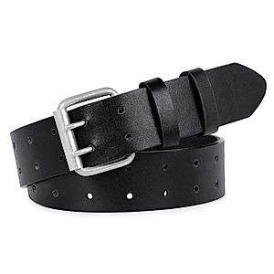 VONMELLI Double Prong Leather Belt Heavy Duty Belt for Men, Double Grommet Holes Belt for Pants A-black