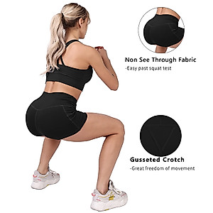 CHRLEISURE Spandex Yoga Biker Shorts with Pockets for Women, 3'' / 5'' / 8'' Workout Booty Shorts (3“ Black, S)