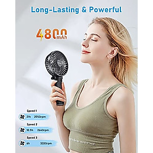 TriPole Handheld Fan Rechargeable 4800mAh Battery Operated Fan Powerful Mini Fan Portable 3 Speeds Small Personal Fan Desk Fan for Travel Kids Boys Girls Men Women, 6-21H Working, Black