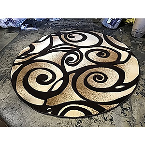 Contempo Modern Round 400,000 Point Area Rug Contemporary Abstract Brown Design 341 (4 Feet X 4 Feet)