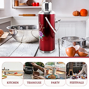 Happyyami Coffee Mug Vacuum Insulated Water Bottle Chinese Style Retro Double Walled Thermal Hot Coffee Drink Dispenser Mug for Home Travel 2L Insulated Water Bottles