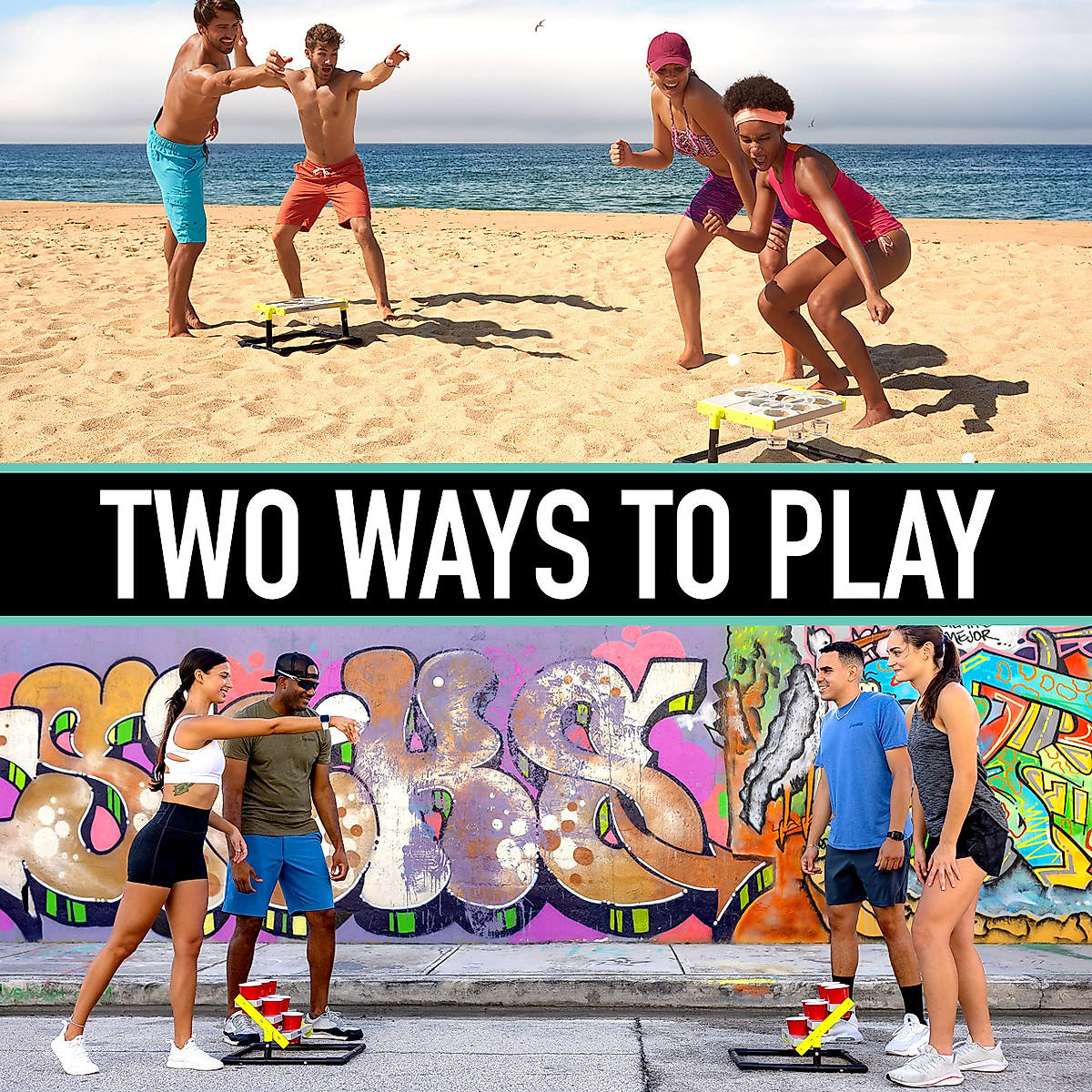 Franklin Sports Stadium Cup Pong Set - Jumbo 6 Cup Pong Game Set with Cups + Stand - Fun Indoor + Outdoor Tailgate Game