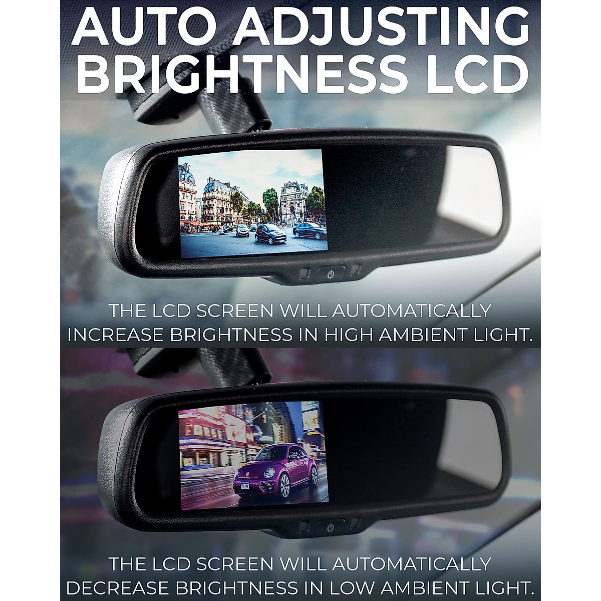 Master Tailgaters 10.5" OEM Rear View Mirror with 4.3" LCD Screen and Wireless Transmitter | Rearview Universal Fit | Auto Adjusting Brightness LCD | Anti Glare | Full Mirror Replacement
