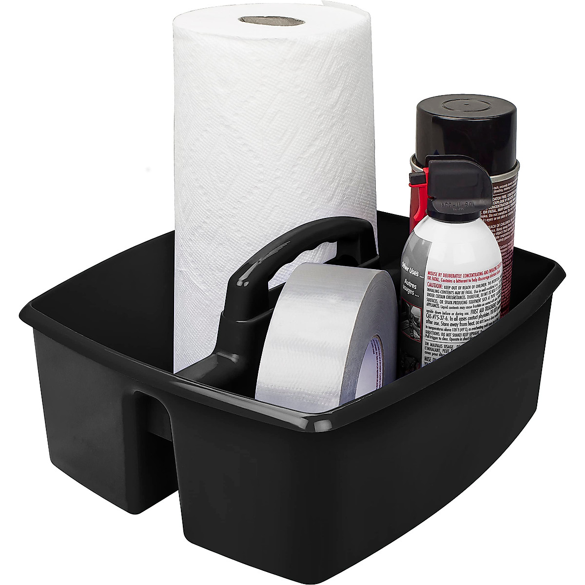 Storex 2-Compartment Large Caddy – Multipurpose Classroom Organizer with Handle, Black, 1-Pack (00973A06C)