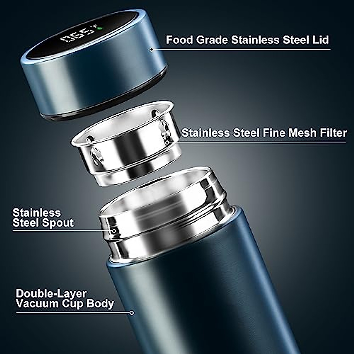 PARACITY Coffee Thermos with LED Temperature Display, 17 oz Double Wall Vacuum Insulated Metal Water Bottle, Thermos for Hot Drinks, Stainless Steel Water Bottle Keeps Hot for 12 Hrs, Cold for 24 Hrs