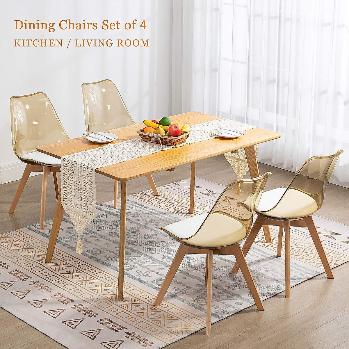 ANOUR Dining Chairs Set of 4, Modern Kitchen Clear Acrylic Accent Dinner Chairs with PU Leather Cushions Seat and Solid Beech Legs, Suitable for Living Room and Bedroom