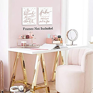 She Believe She Could So She Did-Be Fearless in The Pursuit of What Sets Your Soul On Fire with Polka Dot Rose Gold Foil Print,Inspirational Quote Cardstock Art Print (Set of Two,8x10 inch,UNFRAMED)