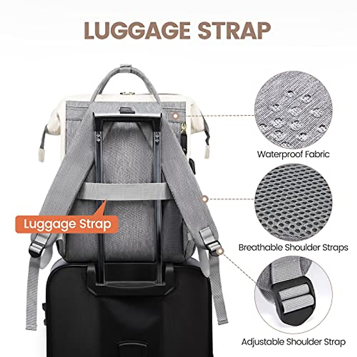 LOVEVOOK Laptop Backpack for Women, 15.6 Inch Work Business Backpacks Purse with USB Port, Large Capacity Educators Nurse Bag Backbag, Waterproof Casual Daypack for Travel,White-Grey-Black