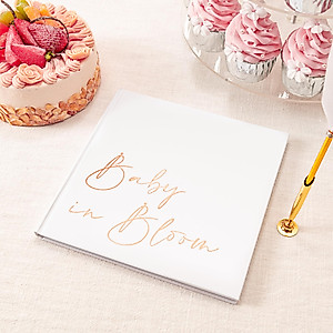 Calculs Baby in Bloom Picture Book Polaroid Baby Shower Guest Book Babies Scrapbook, White Cover, Rose Gold Foil Stamping, Blank White Pages