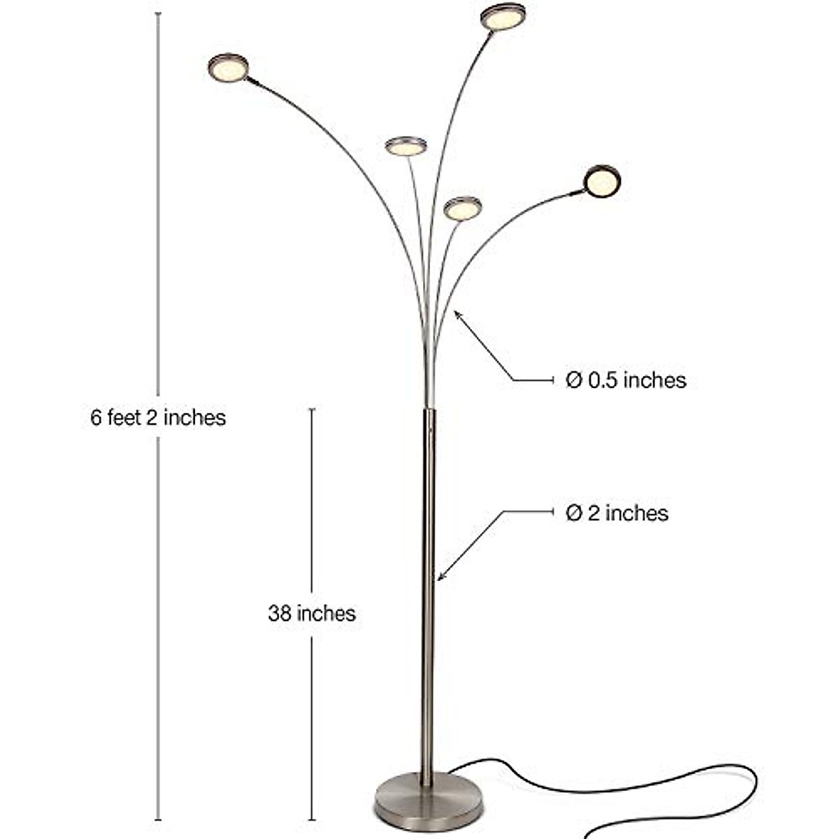 Brightech Orion Arc Floor Lamp for Living Room, Tree Floor Lamp with 5 Adjustable Arms, Multi-Head Standing Lamp with Flexible Rotating LED Lights for Bedroom, Dorm - Bright Hanging Lighting - Silver