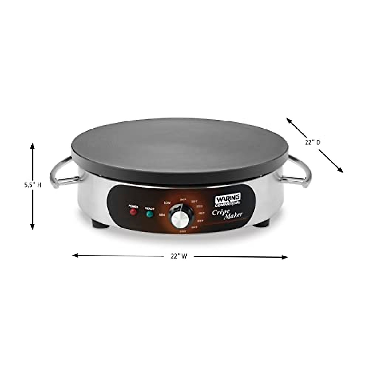 Waring Commercial WSC160X 16" Electric Crepe Maker, Cast Iron Cooking Surface, Stainless Steel Base, Includes Batter Spreader and Spatula, 120V, 1800W, 5-15 Phase Plug