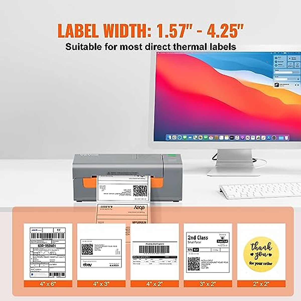 VEVOR Thermal Label Printer, 4x6 Label Printer for Width of 1.57" - 4.25" Labels, w/Auto Label Recognition & Japanese Rohm Printer Head, Compatible w/USPS, Amazon, Ebay, Etsy, UPS etc
