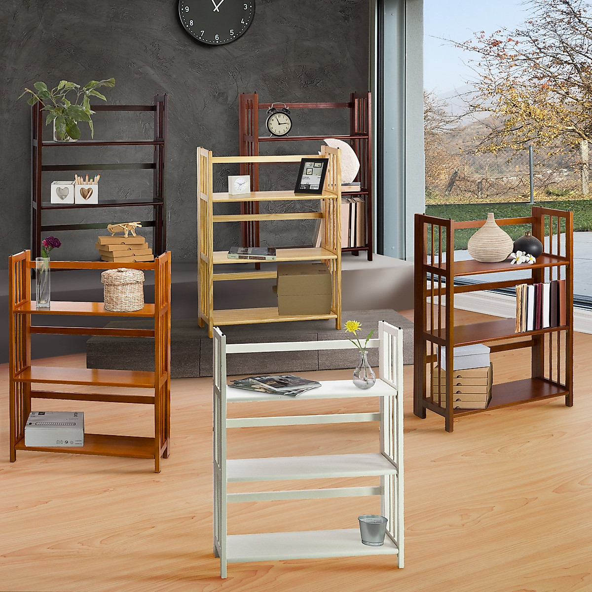 Casual Home 3-Shelf Folding Stackable Bookcase (27.5" Wide)-Mahagony