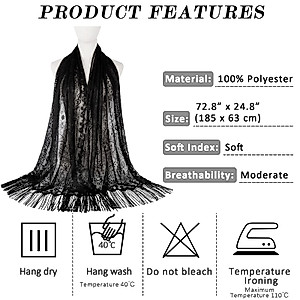 Ladiery Lace Shawls and Wraps For Women Evening Party Dress, Soft Cashew Floral Lightweight Fringe Stole for Wedding