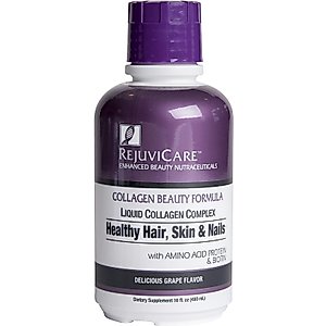 Rejuvicare Liquid Collagen Beauty Formula with Amino Acids, Protein and Biotin, Delicious Grape Flavor, Purple 16 oz ,32 servings