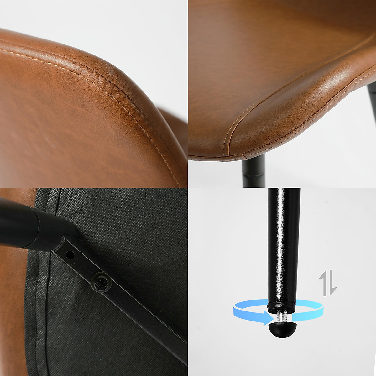 CangLong Dining Chairs Set of 2 in Faux Leather Brown Cushion Seat, Upholstered Dining Accent Side Chairs with Comfy Back and Sturdy Black Metal Legs for Living, Restaurant & Meeting Room, Brown