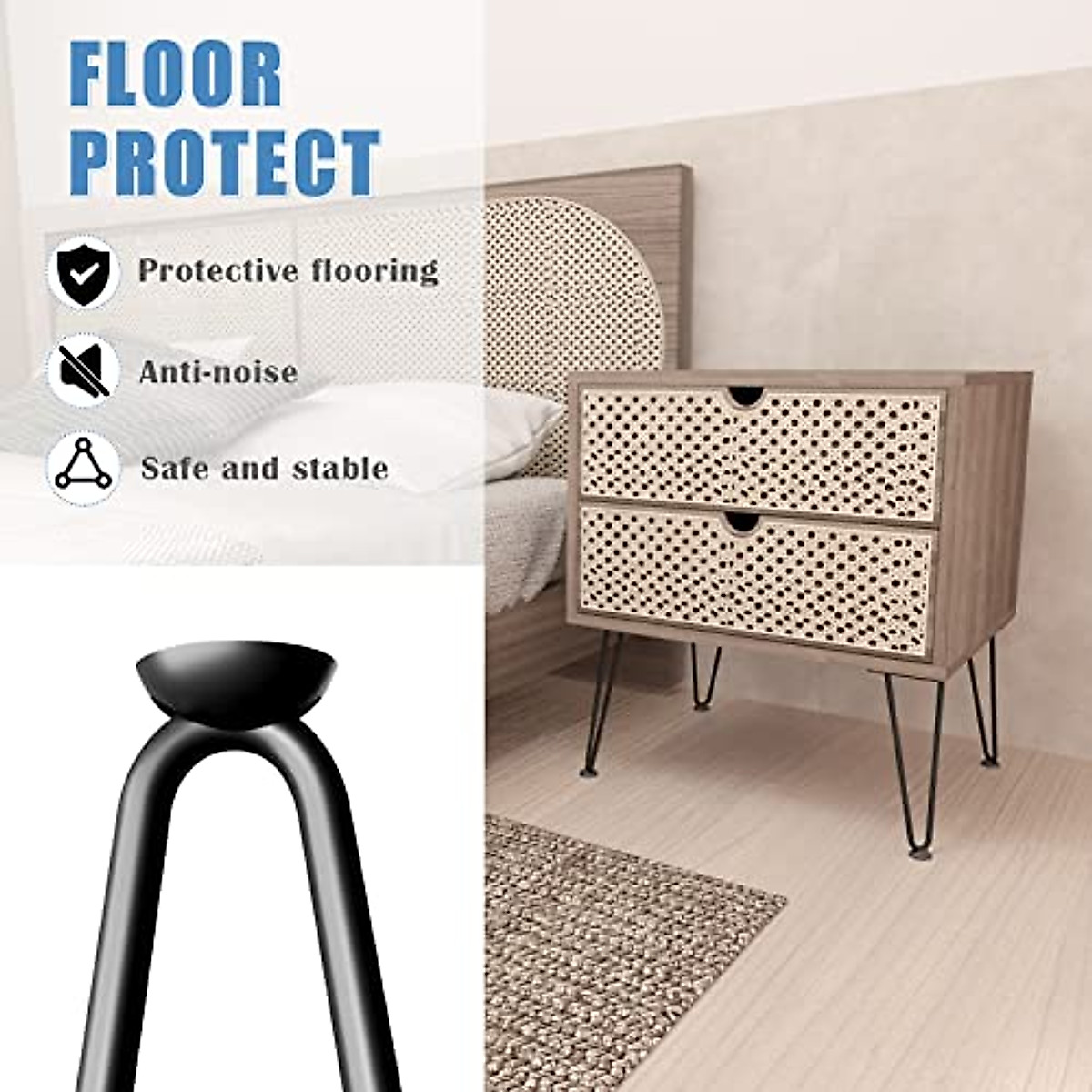 DonYoung Hairpin Legs 16", Coffee Table Legs Set of 4 Metal Furniture Legs, Mid Century Modern Style Table Legs for Nightstand Sofa Bench, Rubber Floor Protectors Included, Black