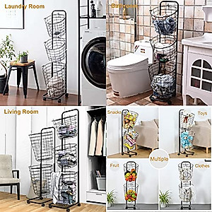 usego 3 Tier Laundry Basket with Rolling Lockable Wheels Wire Metal Sorter Storage Trolley Shelf Basket Durable Metal Sorter Clothes Storage Trolley Shelf with Removable Hamper for Organizing Clothes