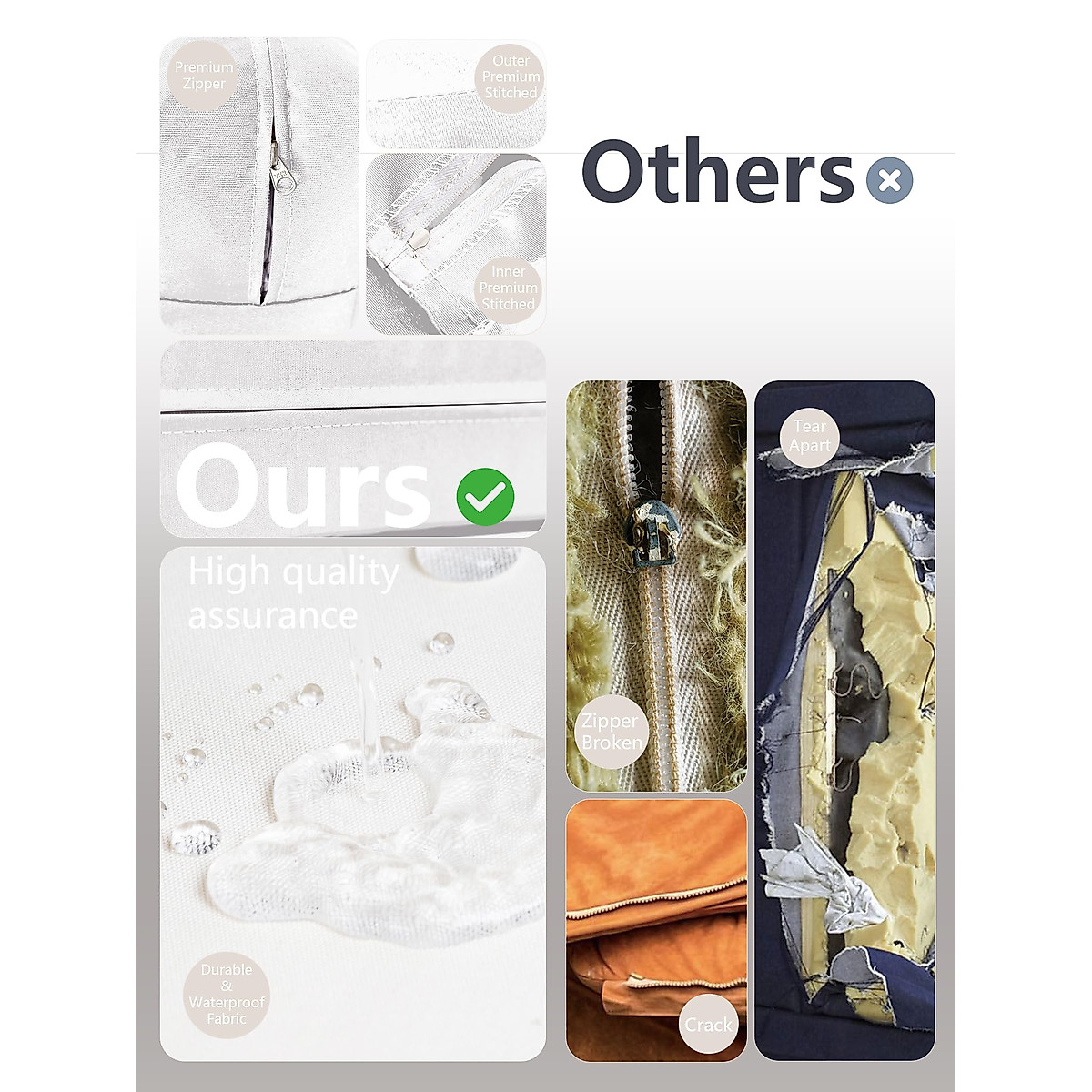 OmniBuy 14 Piece Outdoor Patio Cushion Covers Replacement (2 Seat Covers, 6 Back Covers, and 6 Side Covers) Outdoor Cushion Slipcovers with Zipper for Outdoor Furniture (Beige)