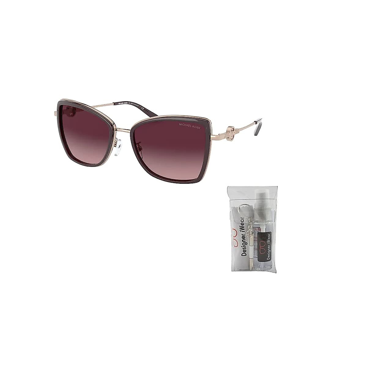 Michael Kors MK1067B Corsica 11088H 55MM Rose Gold/Cordovan/Burgundy Gradient Cateye SUnglasses for Women+ BUNDLE With Designer iWear Eyewear Kit