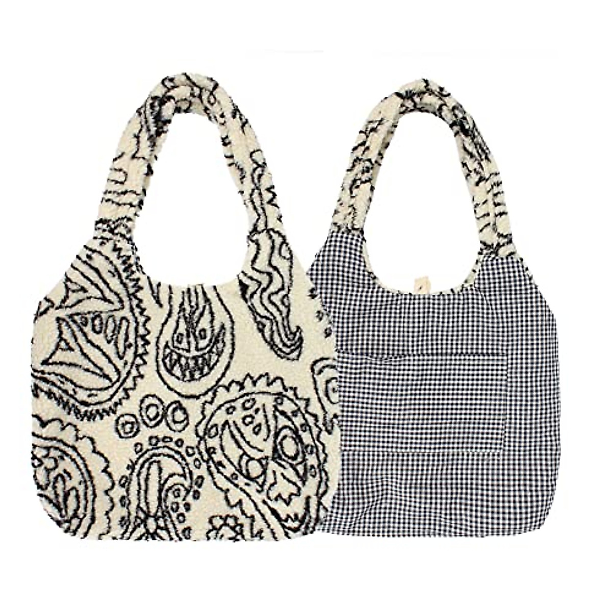 ZLM BAG US Plush Shoulder Handbag Retro Ethnic Style fluffy Tote Handbag Large faux Lamb Wool Shopping Bag