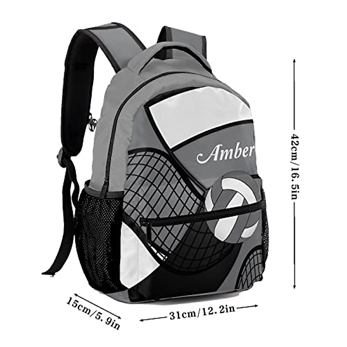 Personalized Sports Volleyball Grey with Name Text Custom Backpack for Sport Camping Picnic