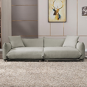 Mjkone Loveseat Sofa, Sofa Couch for Living Room, 86IN W 3-Seat Couch in Lambswool Cushioned, Modern Upholstered Space-Saving Love-Seat Couch, Small Space Couches with Free Throw Pillow - Dark Grey