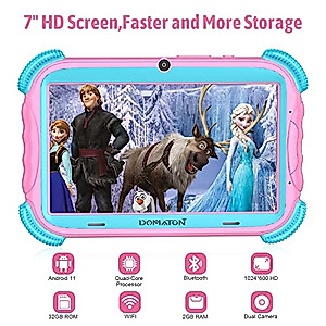 Kids Tablet, 7 Inch Tablet for Kids, Parental Control Educational Tablet, 2+32GB Android 11.0, IPS Screen, Kids Content Pre-installed, with Bluetooth WiFi, Kid-Proof Case, YouTube Netflix Hulu (Pink)