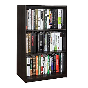 Furinno Jaya Simple Home 3-Tier Adjustable Shelf Bookcase, Espresso & Simplistic Set of 2 End Table, Espresso/Black