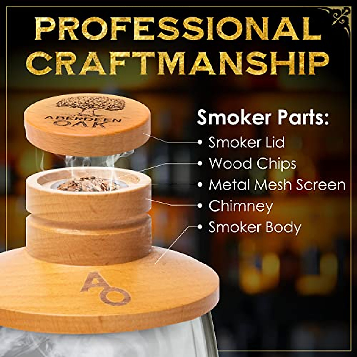 Aberdeen Oak Deluxe Cocktail Smoker Kit - Whiskey Infuser Set with Torch, Hickory & Oak Chips, Whisky Balls - Smoky Flavor Enhancer for Drinks (Butane Not Included)