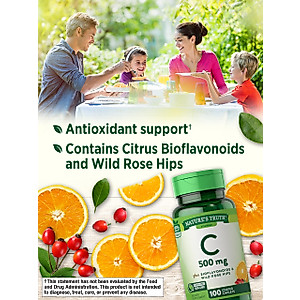 Vitamin C with Rose HIPS and Bioflavonoids | 500mg | 100 Caplets | Vegetarian, Non-GMO & Gluten Free | by Nature's Truth.