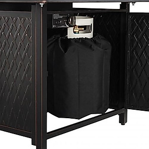 Fire Sense 63694 Cartney Woven Aluminum Convertible Gas Fire Pit Table 37,000 BTU Outdoor Multi-Functional Fire Pit with Fire Bowl Lid, Nylon Weather Cover & Clear Fire Glass - Bronze Finish - Square