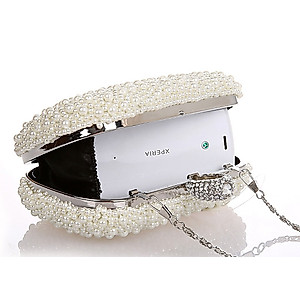 Snowskite Women's Luxury Full Pearls Kiss Lock Evening Bag Prom Wedding Clutch Purse Ivory